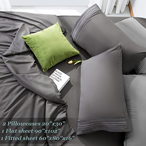 LBRO2M Bed Sheet Set Queen Size 16 Inches Deep Pocket 1800 Thread Count 100% Microfiber Sheet,Bedding Super Soft Comfortable, Cool Warm,4 Piece(Dark Grey)