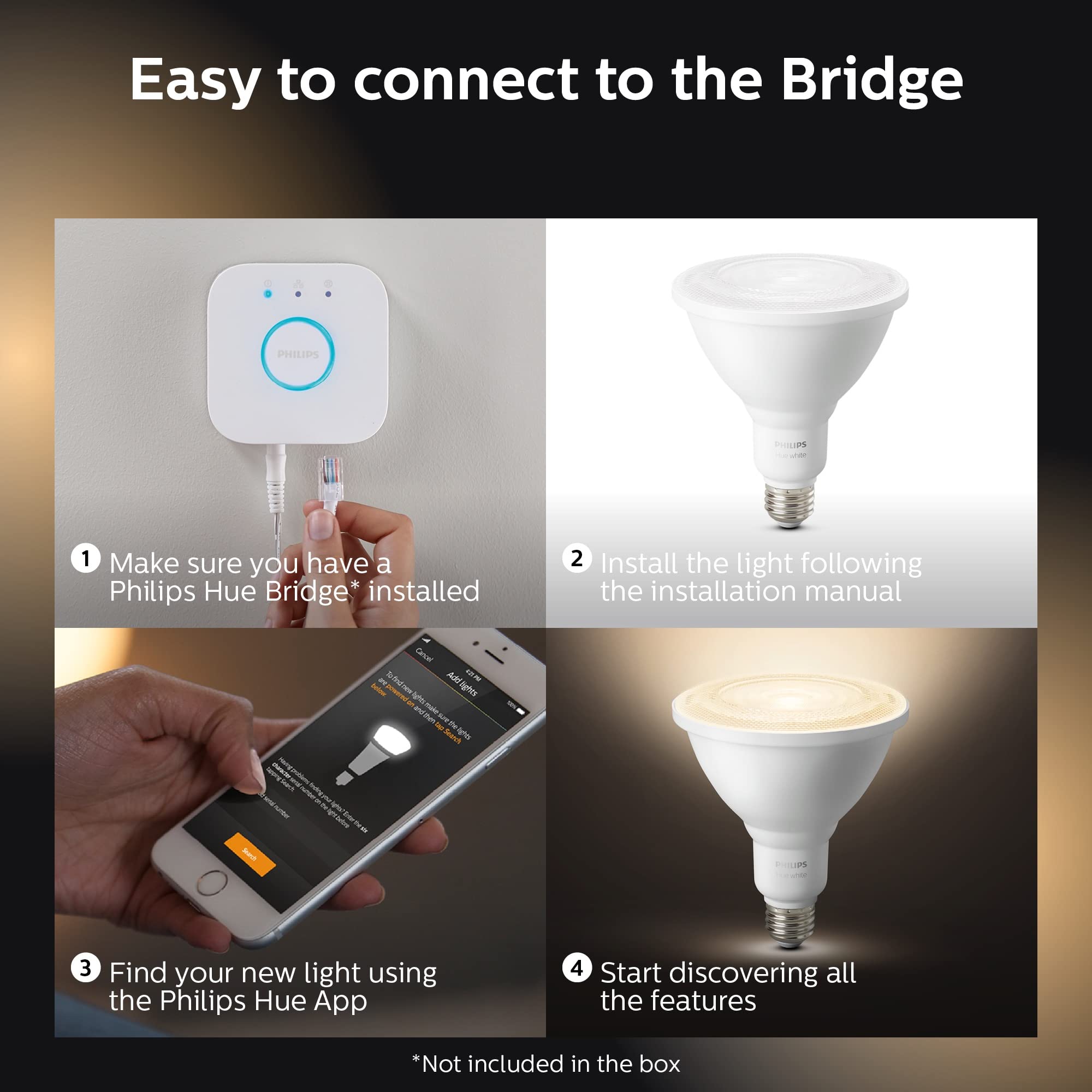 Philips Hue White PAR38 LED 100W Equivalent Waterproof Dimmable Smart Wireless Flood Light Bulb (2 Pack)