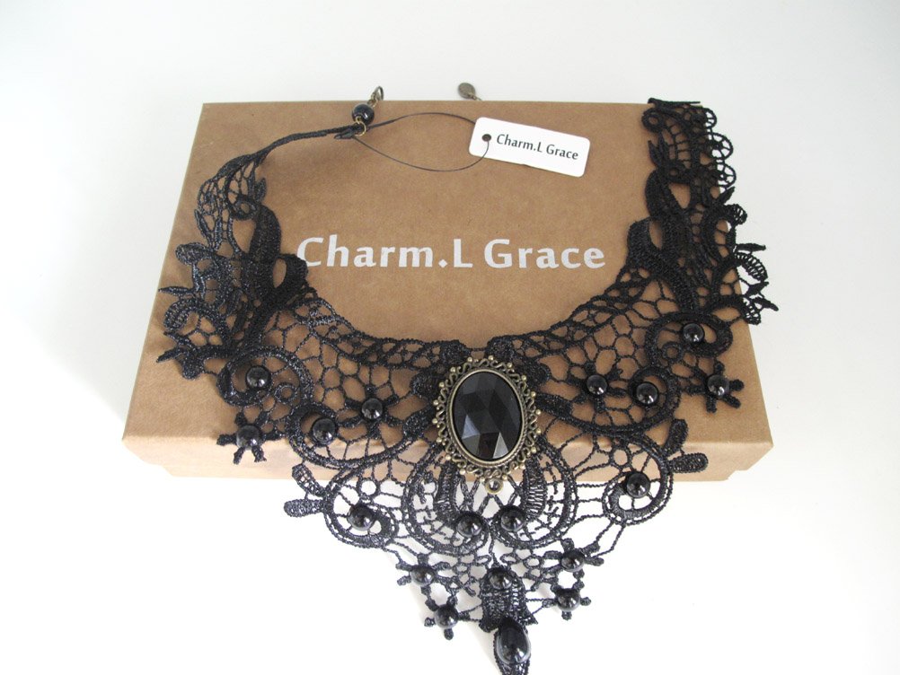 Charm.L Grace Black Lace Gothic Lolita Pendant Choker Necklace Wedding Halloween Accessories