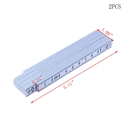 Faotup 2PCS White 1 Meter ABS Folding Ruler with Sliding Extension,Mini Folding Ruler,Small Folding Ruler,Folding Ruler Slide,Folding Rulers Measuring Tool,5.11×1.00×0.51Inches
