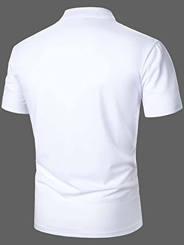 SheIn Men's Contrast Collar Short Sleeve Golf Polo Shirt Button Up Regular Fit T Shirts V Cut White XXL
