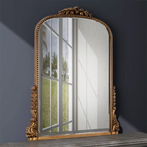 SHYFOY Antique-Gold Wall Mirror Baroque Ornate Mirrors for Wall Decor, Decorative Arche Mirrors for Entryway Bathroom Powder Room, Traditional Elegant Old Mirror, 31.5'" X 23.6''