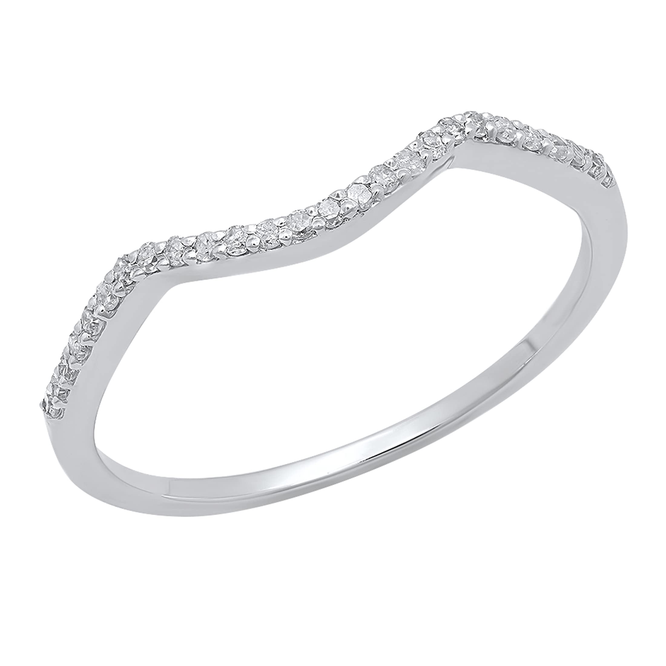 Dazzlingrock Collection 0.12 Carat (ctw) AGS Certified Round White Diamond Ladies Contour Guard Stackable Wedding Band, 10K White Gold, Size 7