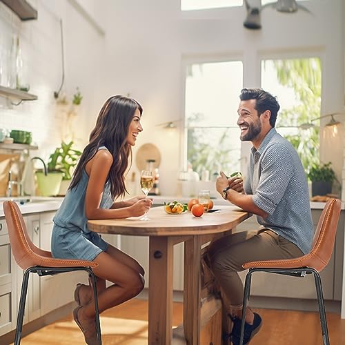 Sweetcrispy Counter Height Bar Stools Set of 2, Leather Barstools Modern Bar Stools with Back, 26 inch Counter Stool Armless Bar Chairs with Metal Legs, Footrest
