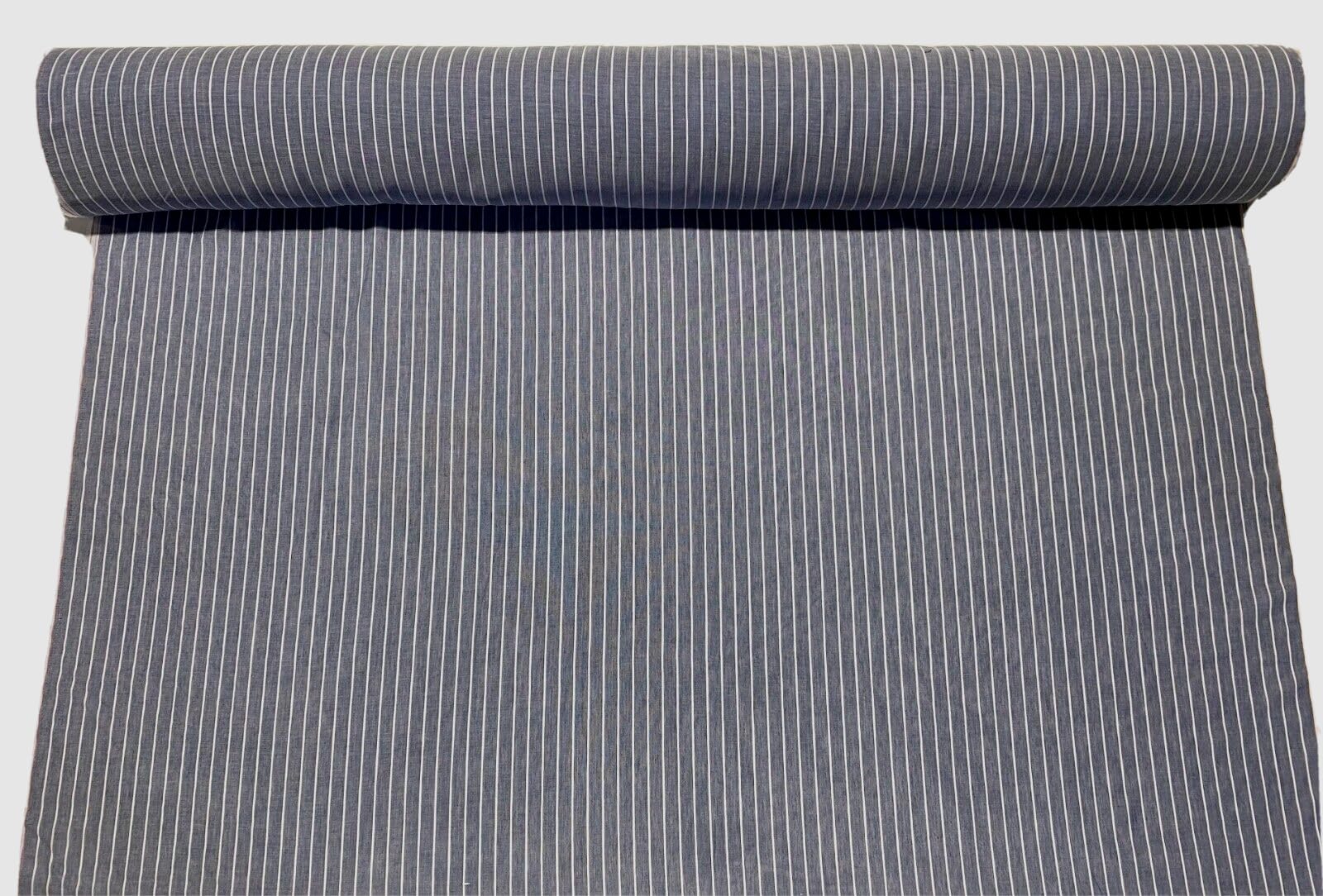 Chambray Blue White Stripe 100% Cotton Lawn Apparel Fabric Sheer 56 Inches Wide by The Yard