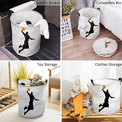 Laundry Hamper, Sport Theme Athlete Basketball Silhouettes Gray Collapsible Clothes Hamper with Handles Water Repellent Freestanding Storage Basket for Clothes Toys