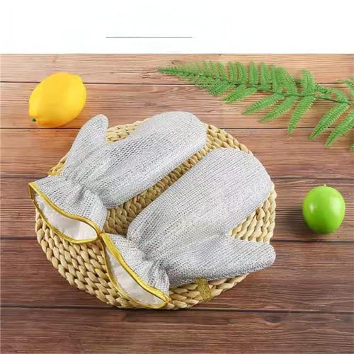 CUBIKOKIH Wire Dishwashing Gloves,Kitchen Wire Dishwashing Gloves Anti-Scalding, Heat-Insulating and Decontamination Artifact (Silver,1pair)