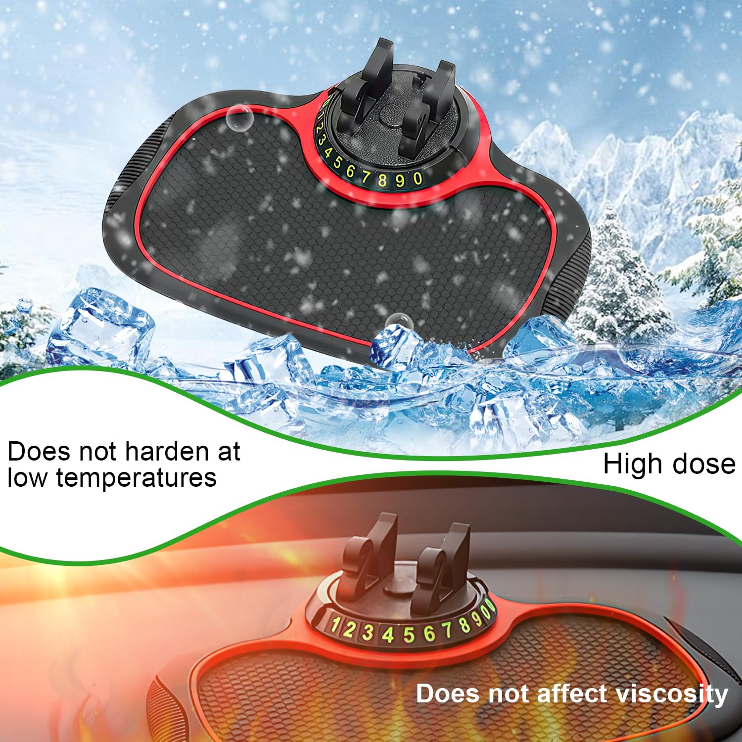 DAFUZ Multifunction Car Anti-Slip Mat Auto Phone Holder, Car Phone Mount Silicone Car Pad Mat, Universal Multifunction Car Dashboard Mat with Phone Holder in Car (1PCS-Red)