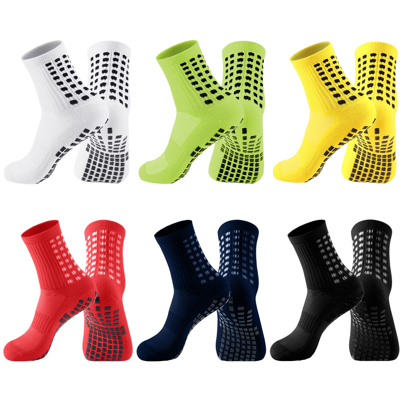 Elfcool Soccer Socks with Grip, 6 Pairs Non-Slip Pads Athletic Grip Soccer Socks for Men Women (Assorted 01)