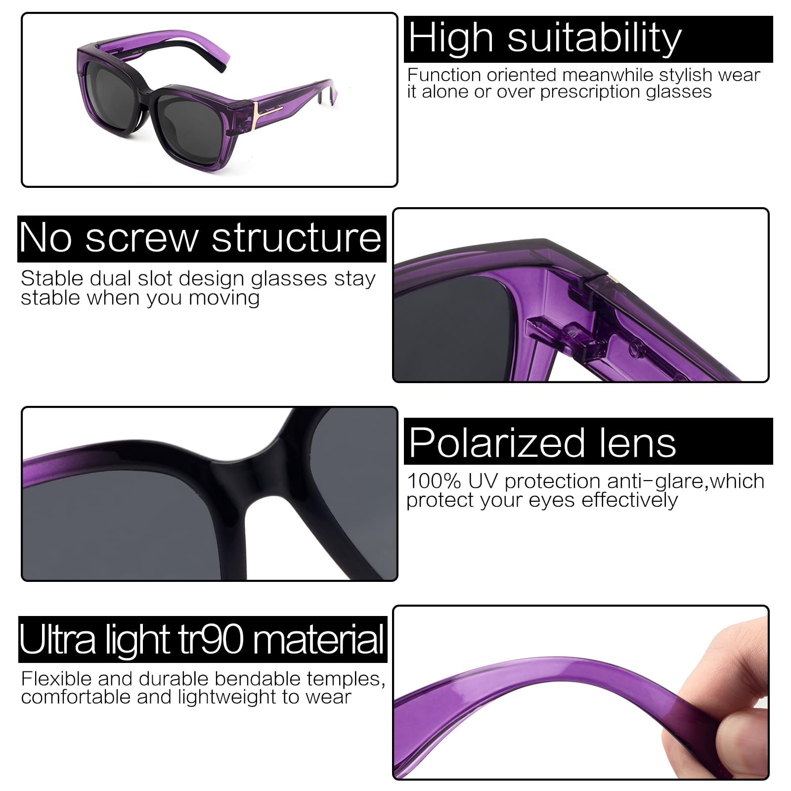 Face Shadow Polarized Sunglasses Over Glasses for Women Men, Fit Over Glasses Sunglasses Square Oversized Sunglasses UV Protection Lightweight