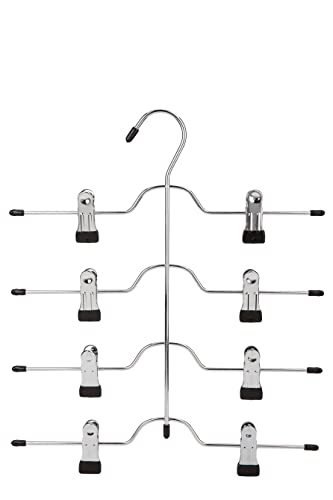 HAIZLUOP 4 Tier Skirt Hangers, Space Saving Pants Hangers with Adjustable Clips for Organizing Pencil Skirts, Short Pants, Leggings, Metal Construction, Chrome