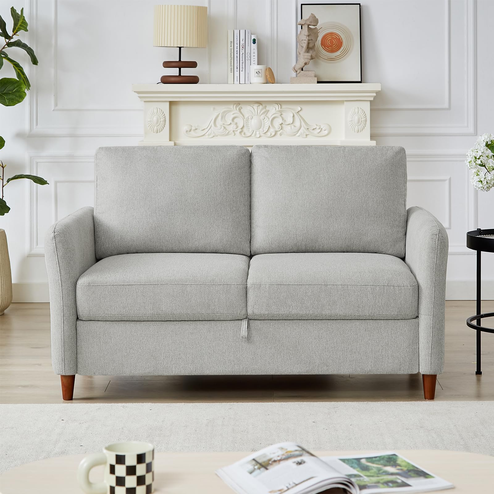 HOLYFIND Modern Loveseat Sofa Couch with Storage,Upholstered Small Couch,Mini Couch Furniture for Bedroom, Apartment, Office and Small Spaces(Light Gray, 56.5''-2seat)
