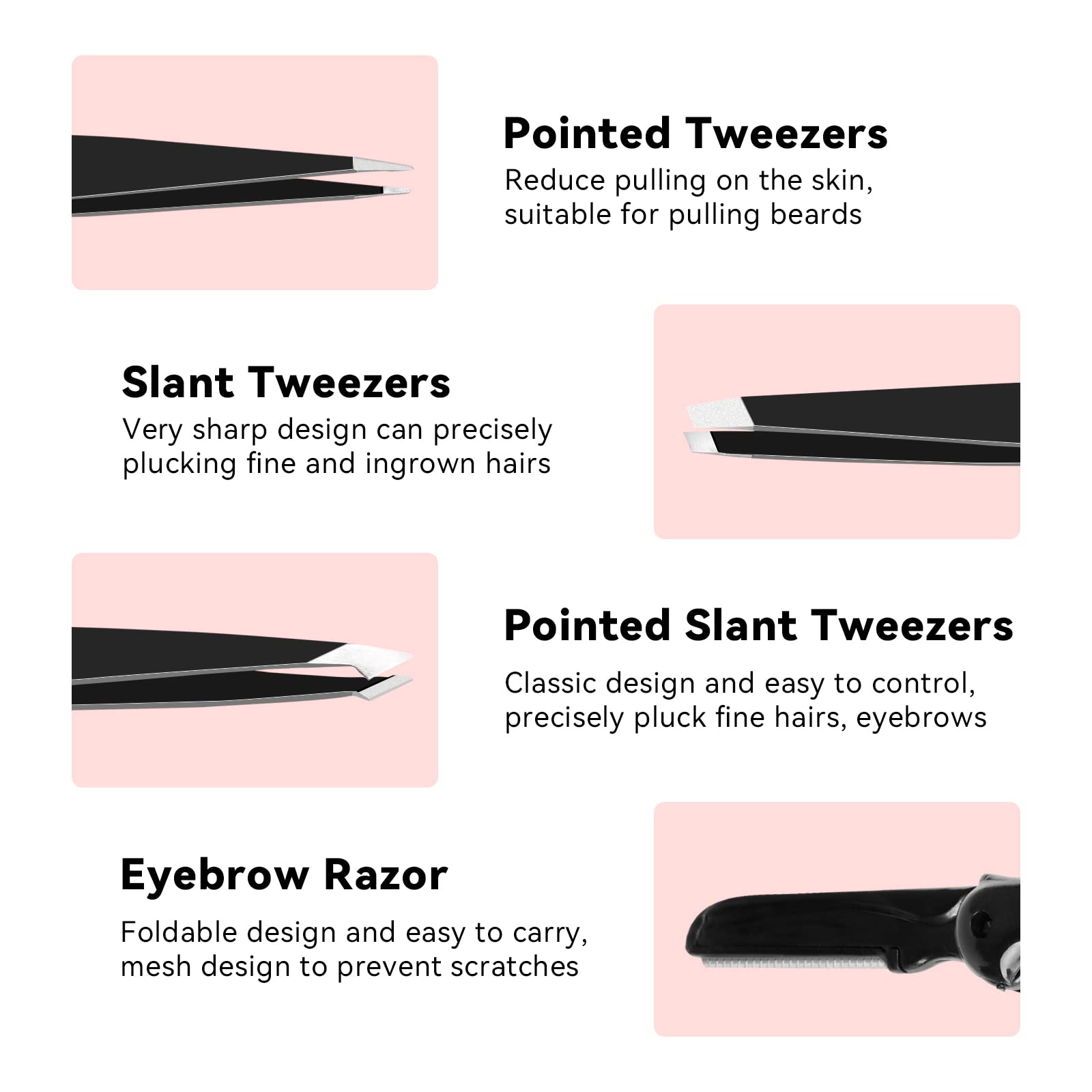 FACEMADE 8 PCS Tools, 5 PCS Tweezers Set with Scissors and Eyebrow Razor, 3 PCS Nail Clippers Set, Help to Keep Daily Clean Routine