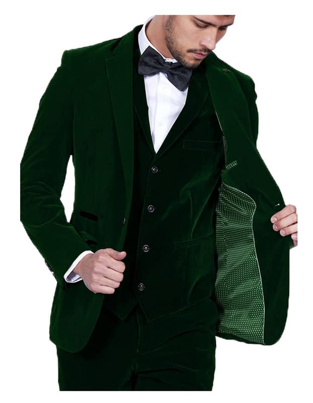 Dark Green Velvet Suit Coat for Men Slim Prom Tux Stylish Blazers for Teens