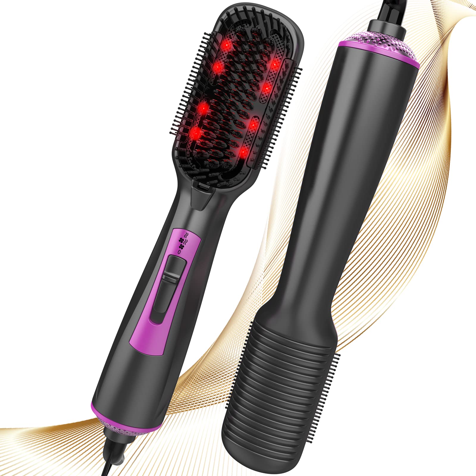 Facepos Anti-Scald Hot Air Brush - Negative Ion & Infrared Hair Straightener, 500W, Grey