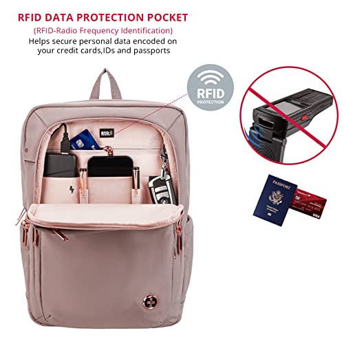 Swissdigital Design Katy Rose Laptop Backpack For Women,College Bookbags With USB Charging Port,Large Capacity Computer Backpacks For Work Business Lotus (SD1006F-82)