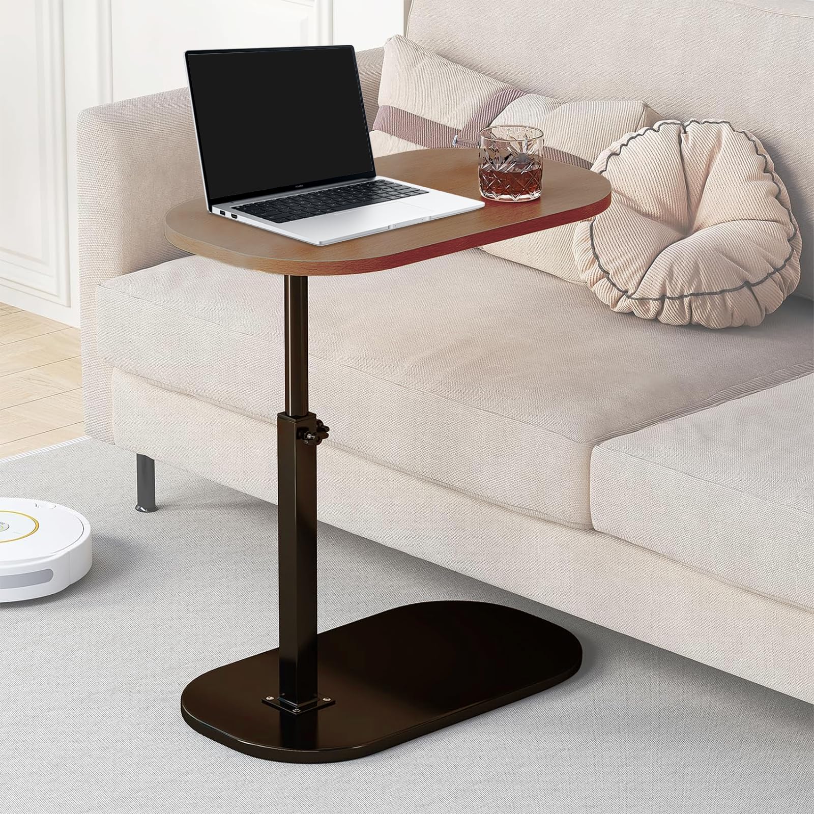 GENDLTHIJ C Shaped End Table for Couch, C Table End Table with Adjustable Height, 360° Swivel Laptop Desk for Livingroom,Bedroom,Study and Small Spaces,Bedside Table (Walnut Wood)