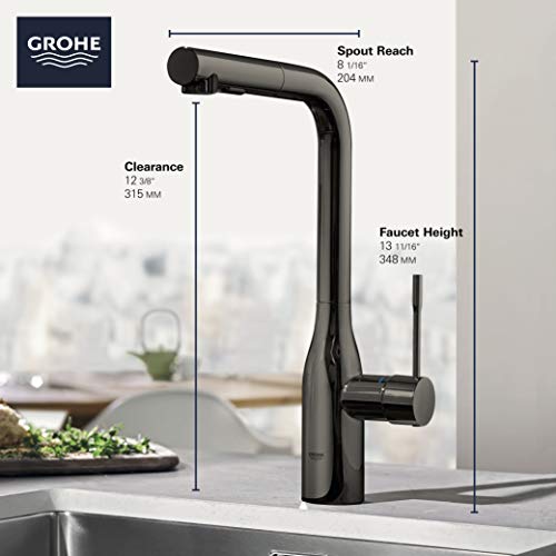 GROHE 30271BE0 Essence Single-Handle Kitchen Sink Faucet with Pull-Down Sprayer, Brass, Polished Nickel Infinity Finish