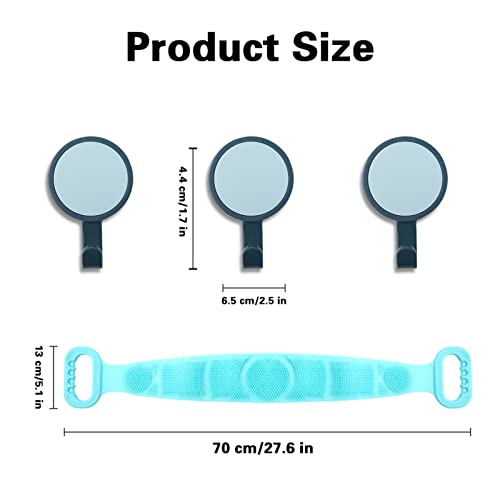 Silicone Bath Towel Scrubber with Bath Towel Holder, Exfoliating Back Scrubber for Shower Cleaning, Silicone Exfoliating Body Scrubber with Non-Slip Handle for Men and Women (Blue, 27.6 inches)