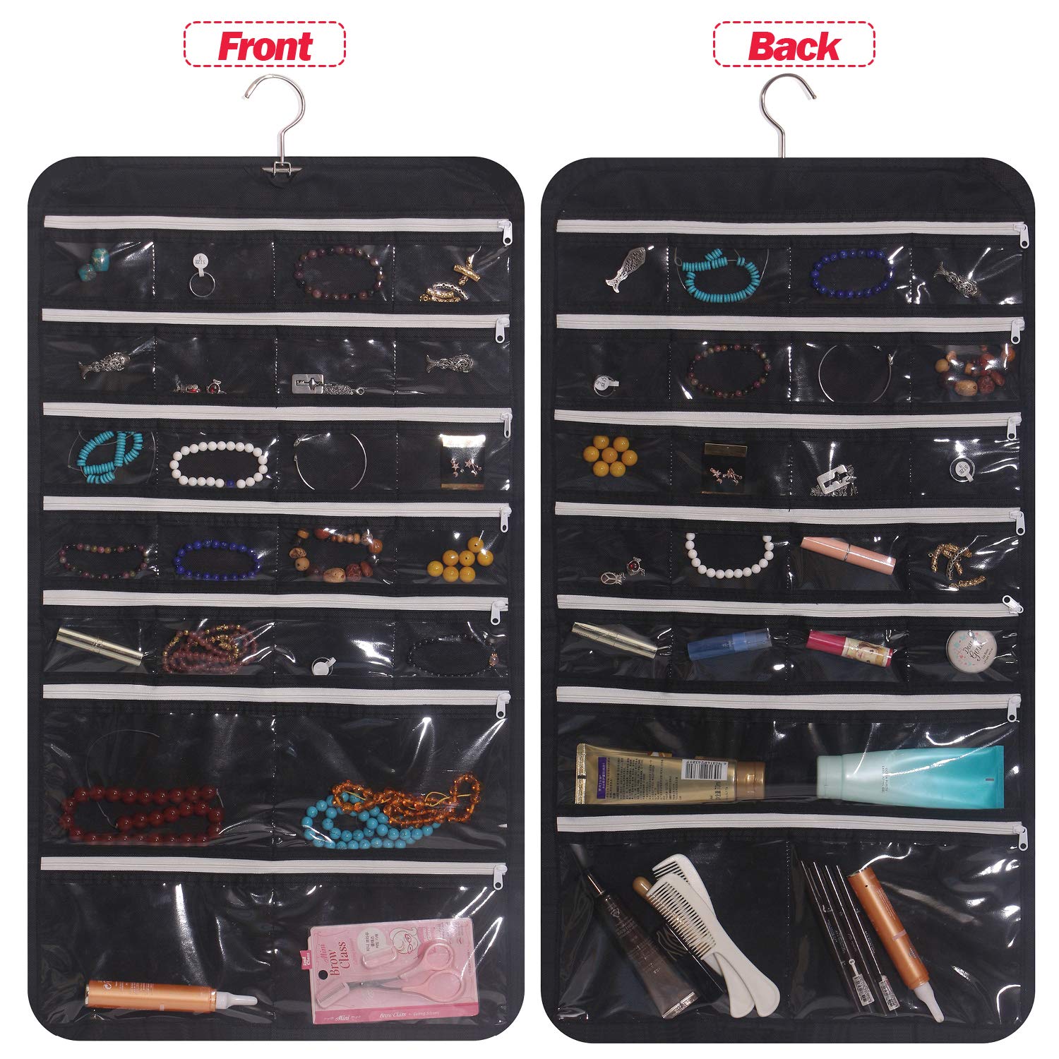 DIOMMELL Hanging Jewelry Organizer 47 Pockets with Zipper for Earrings Necklace Bracelet Ring Accessory Display Storage Bag Travel Holder Box