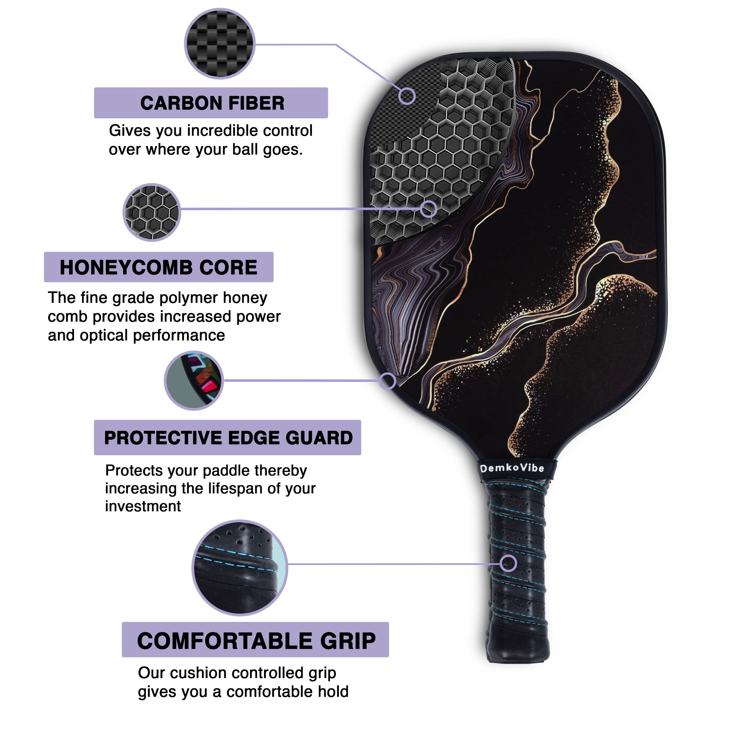 DemkoVibe Pickleball Paddles Set of 2 USAPA Approved with 4 Outdoor Indoor Balls with 1 Carrying Case