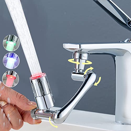 Faucet Extender, 1440° Rotating Faucet Extender for Bathroom Sink with 3 Mode LED Light, Universal Robotic Arm Swivel Faucet Aerator attachment with Adjustable Knobs Splash Filter Kitchen Tap