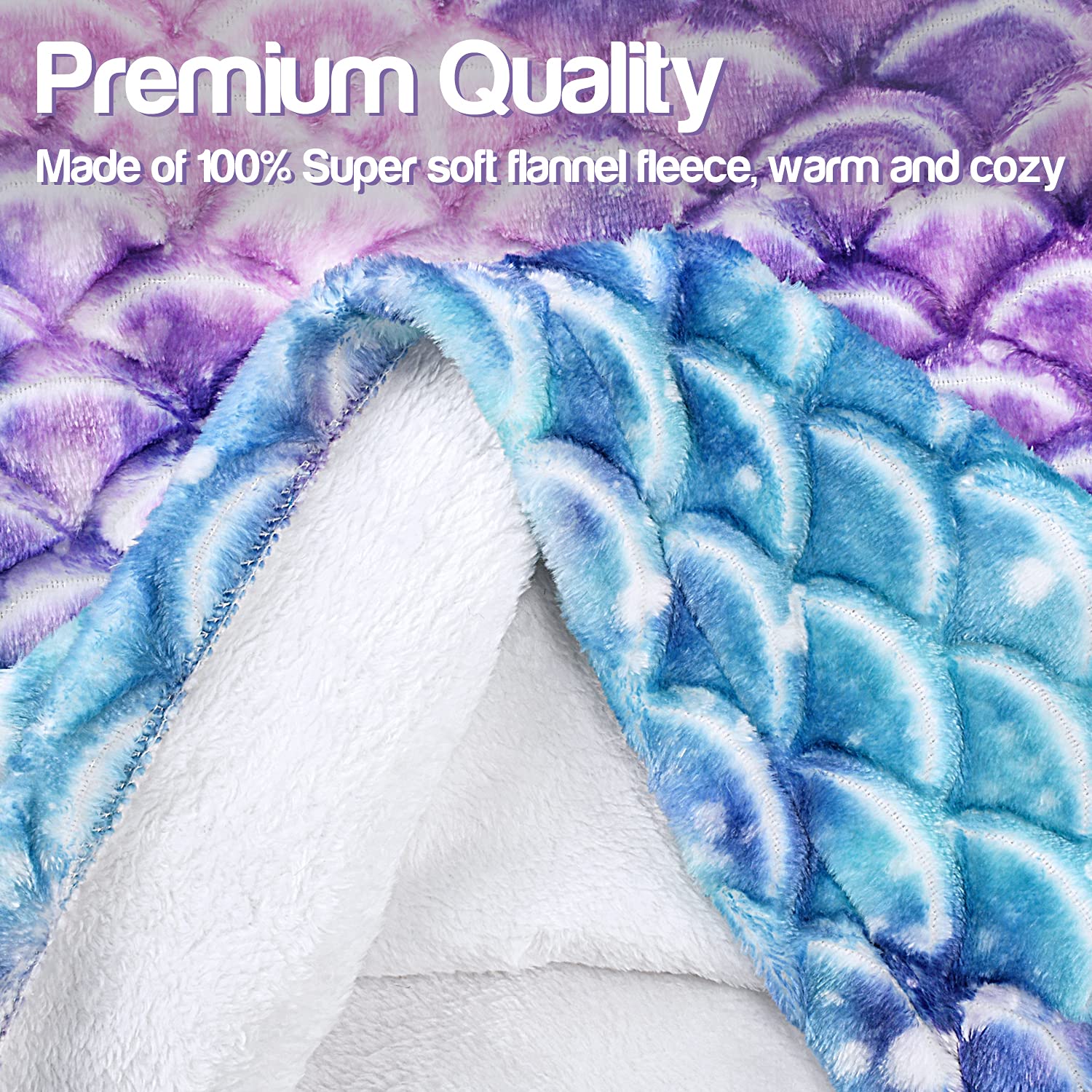 Catalonia Kids Mermaid Tail Blanket, Super Soft Plush Flannel Sleeping Snuggle Blanket for Girls, Galaxy, Fish Scale Pattern, Gift Idea