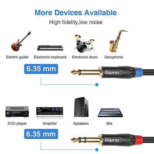 Disino 1/4 inch TRS Stereo Y-Splitter Insert Cable, 1/4 Inch Male Jack to Dual 1/4inch(6.35mm) Male TS Mono Breakout Cable Audio Patch Cord - 3.3 Feet/1 Meter