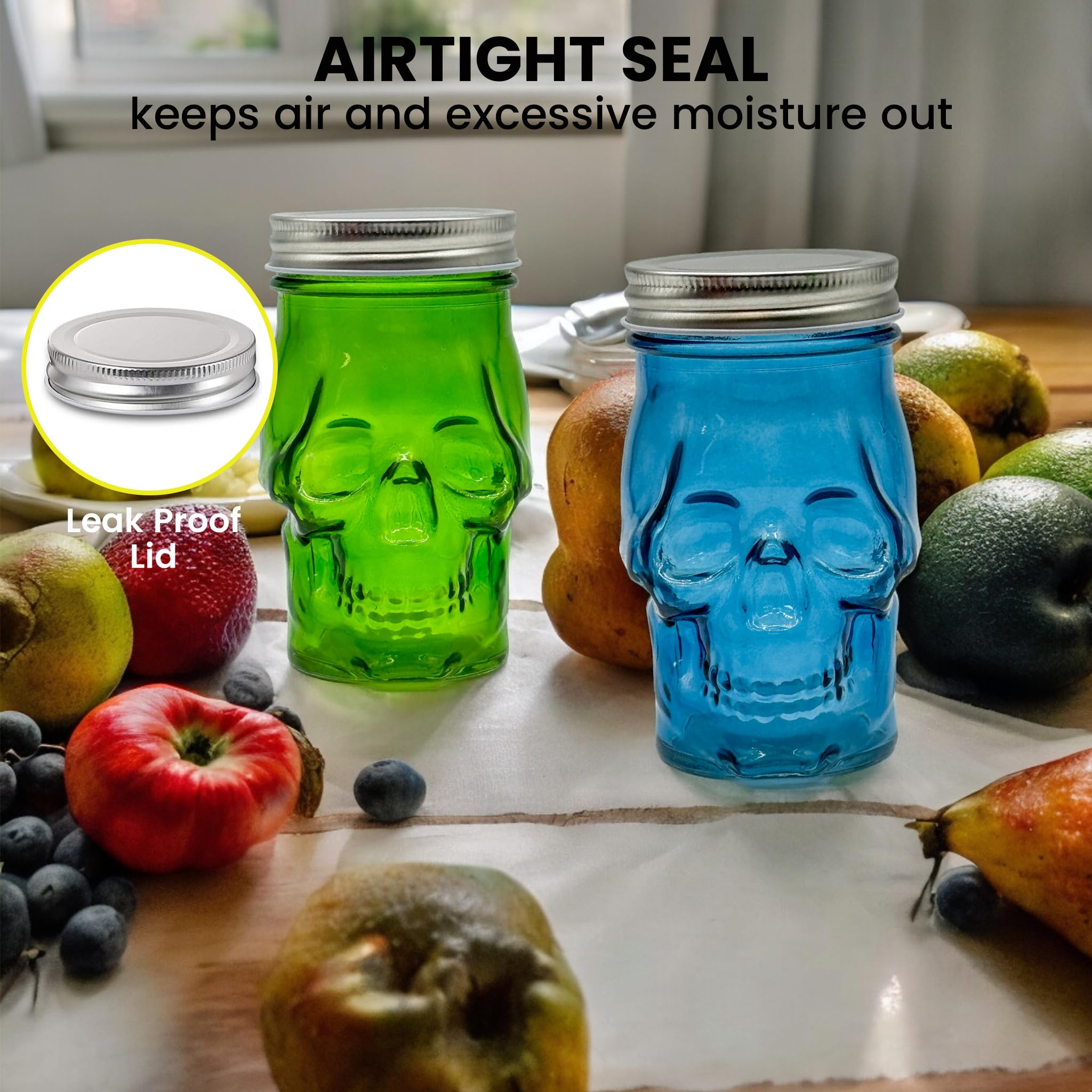 Generic 14 oz Colorful Skull Glass Mason Jar β Mix & Match 7 Vibrant Colors, Large & Durable! (Green)