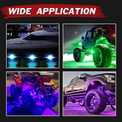 Lumimotor 8 Pods RGB LED Rock Lights Bluetooth App/Remote Control Music Voice Flashing Timing Modes Multicolor Car Underglow Light Kit for Truck Pickup UTV ATV Side by Side Golf Cart Boat