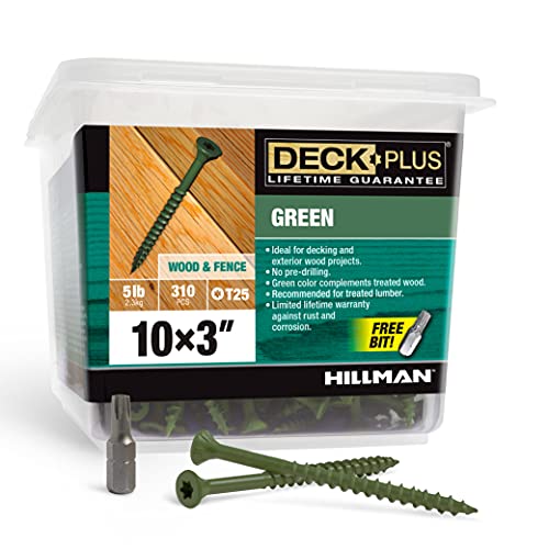 Deck Plus Deck Screws, 10 x 3" Self Drilling Screws, Green, 5 lb Box, Rust Resistant, T25 Star Bit