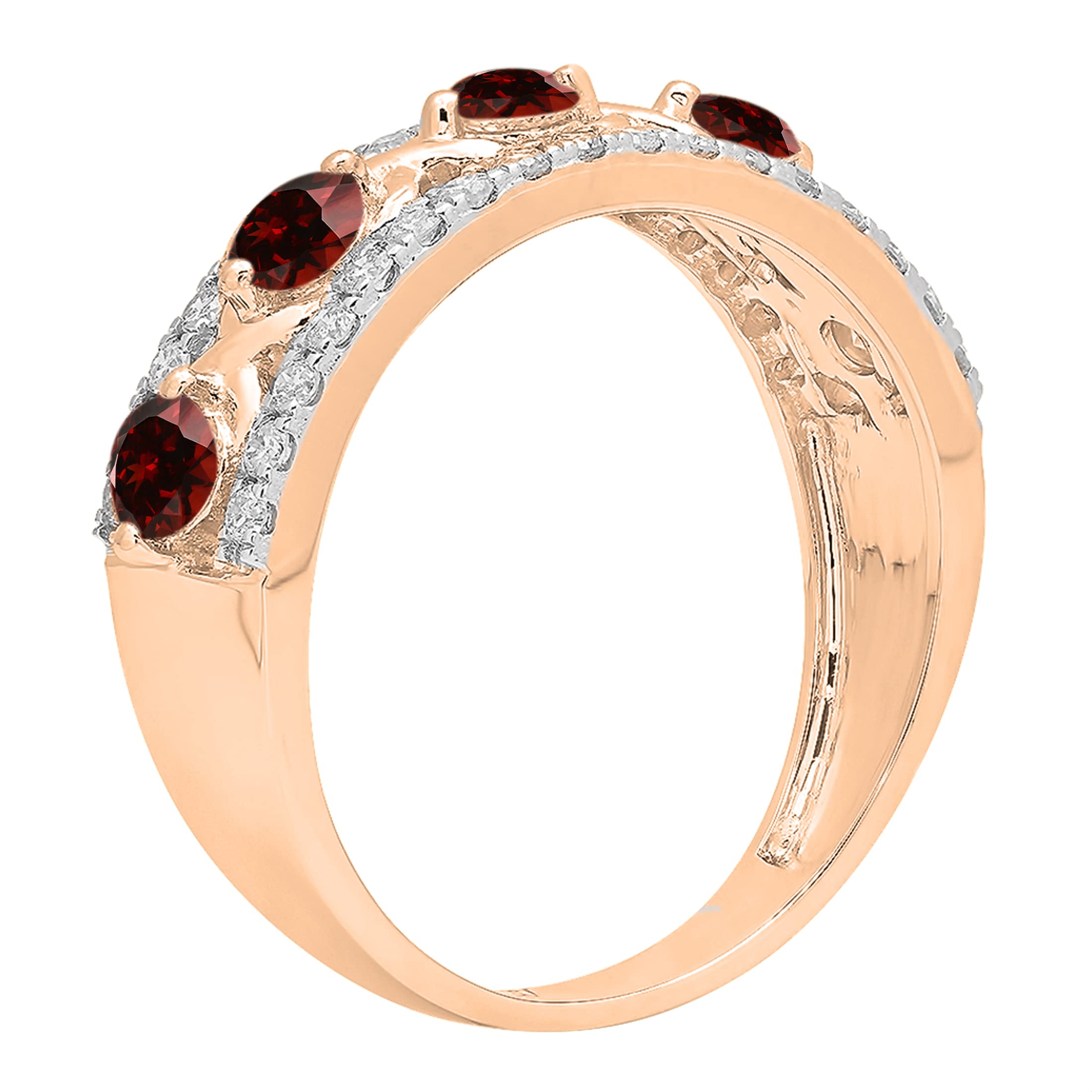 Dazzlingrock Collection Round Garnet & White Diamond 5 Stone Criss-Cross Style Wedding Ring for Women in 14K Rose Gold, Size 5