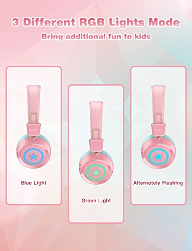 Link Dream Kids Bluetooth Headphones with Microphone for School On-Ear Headphone Toddler Children Wireless Headphone Headset with LED Lights Compatible with Cellphone/Computer/Tablet/iPad (Pink)