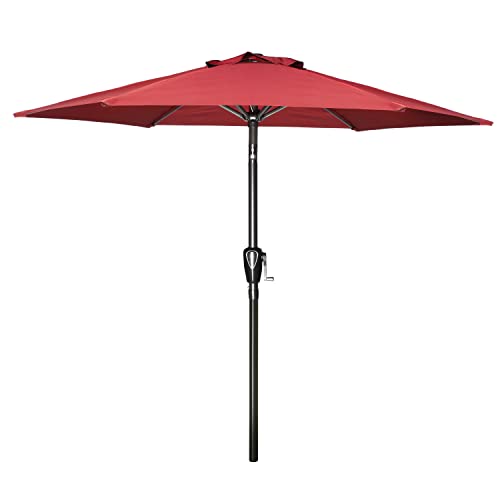 Simple Deluxe 9' Patio Umbrella Outdoor Table Market Yard Umbrella with Push Button Tilt/Crank, 8 Sturdy Ribs for Garden, Deck, Backyard, Pool, Red