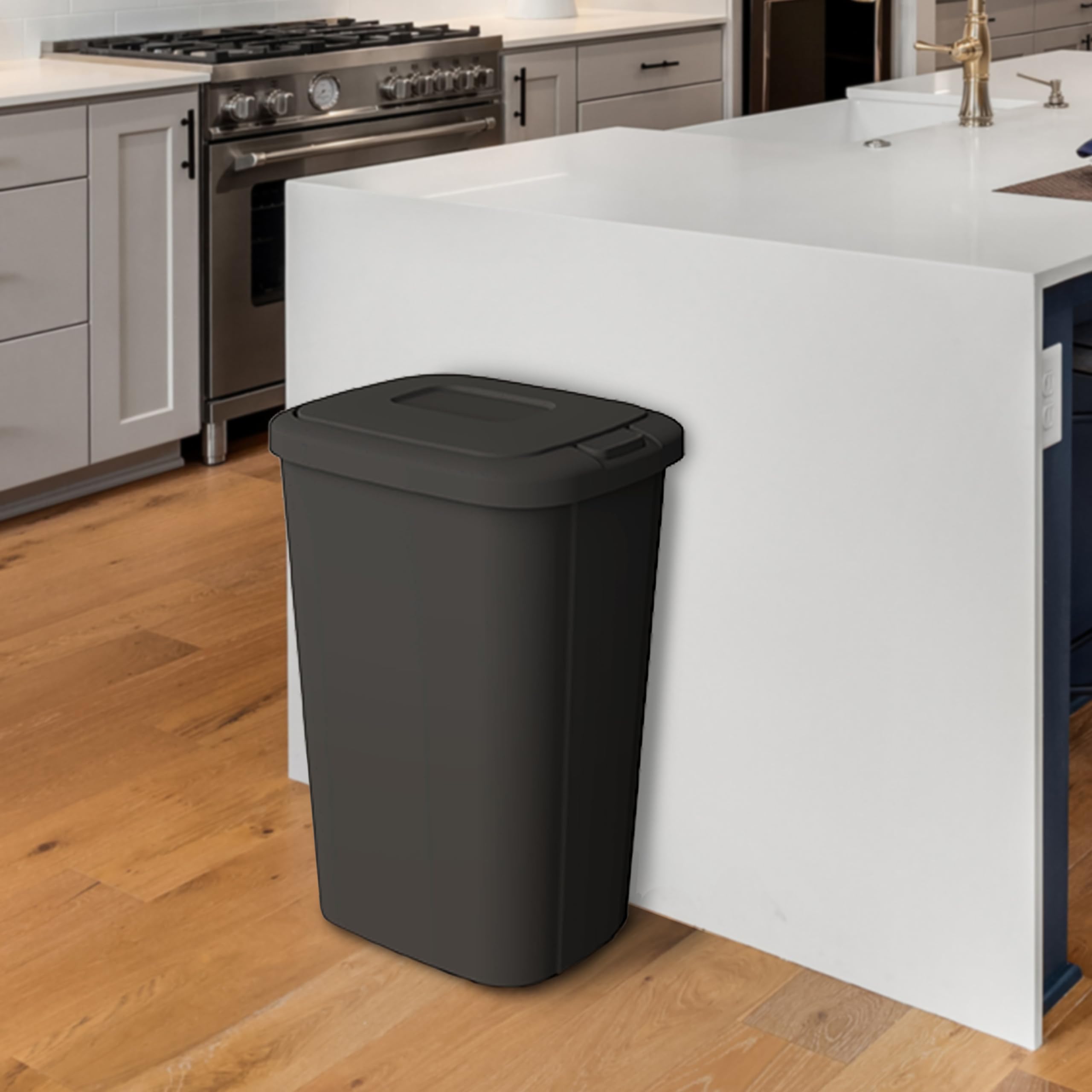 Generic 13.3 Gallon Trash Can, Plastic Touch Top Kitchen Trash Can, Black (2 Pack)