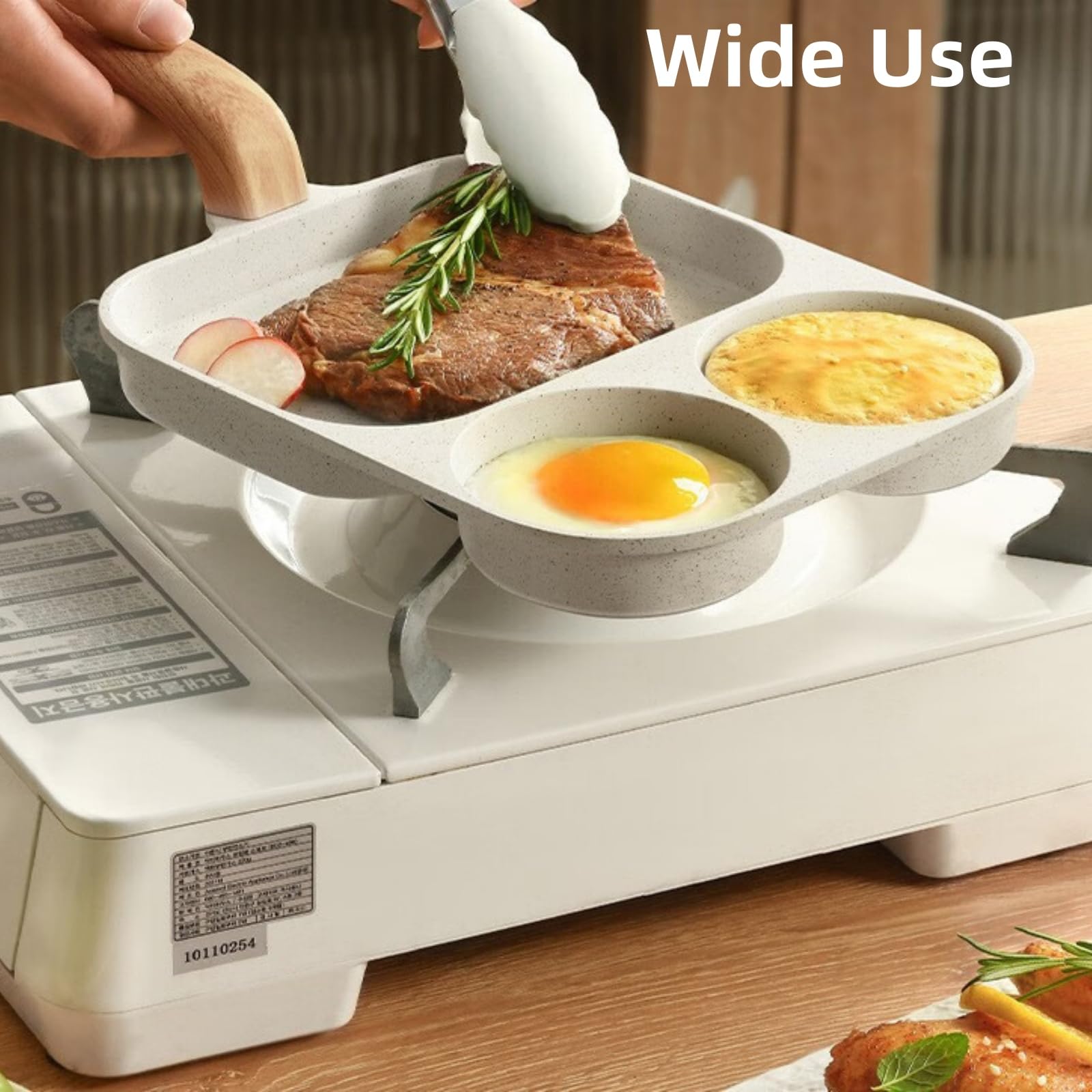 Generic Medical Stone Non-Stick Frying Pan for Breakfast,3 in 1 Egg Pan, Divided Grill Frying Pan,Crepes,Mini Pancake Pan Universal, 7.4*8.6in, White