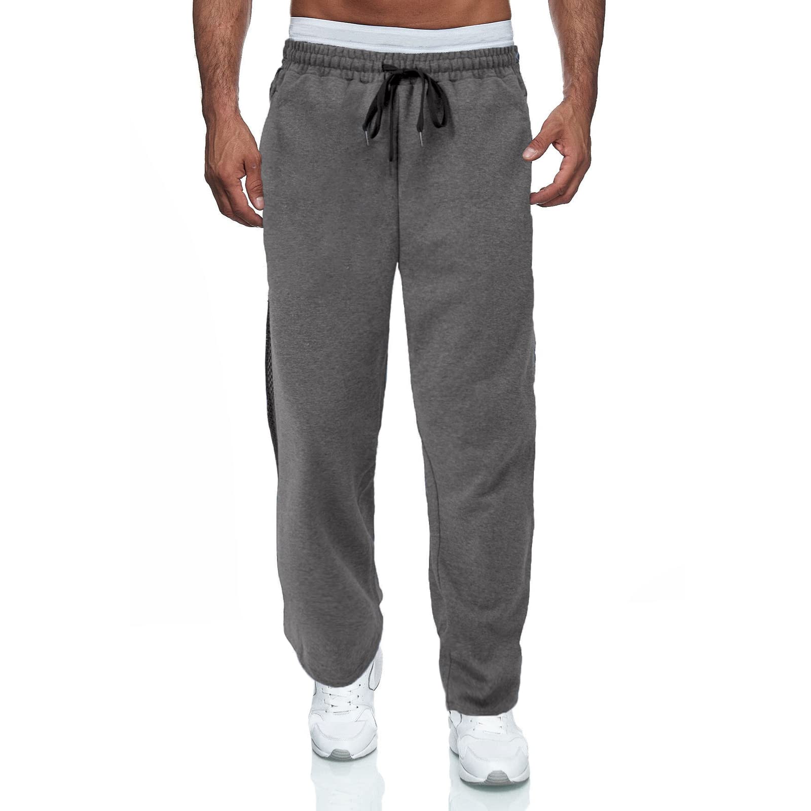 elselect Men's Jogger Sweatpants Open Bottom Athletic Yoga Pants Lightweight Workout Running Quick Dry Breathable Pants with Pockets Dark Grey 4XL