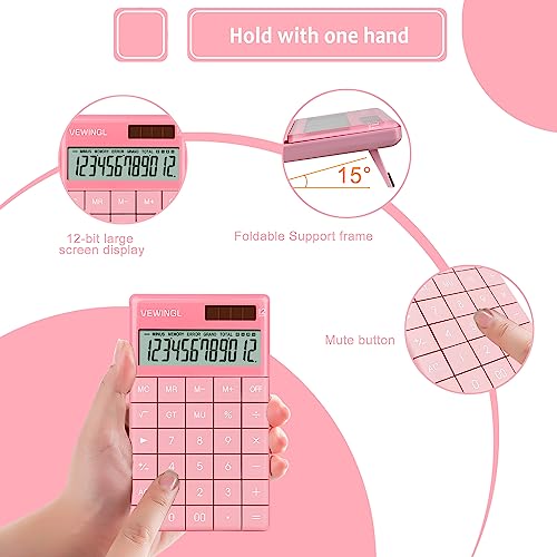 Laptop Keyboard Calculator 12 Digit,Dual Power Battery and Solar,Desk Calculator with Large LCD Display for Office,School, Home & Business Use,Tablet Button,Automatic Sleep.6.5 * 4 in (Pink)