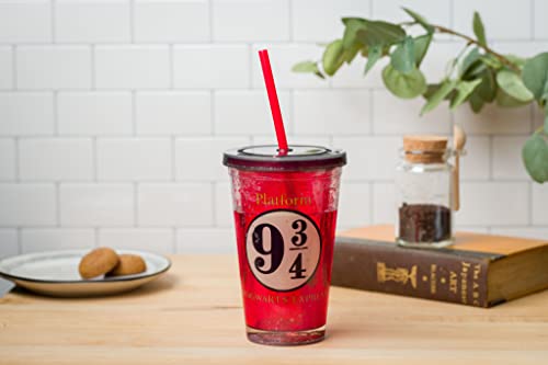 Silver Buffalo Harry Potter Hogwarts Express Plastic Snow Globe Cold Cup w/Lid and Straw, 14 Ounces