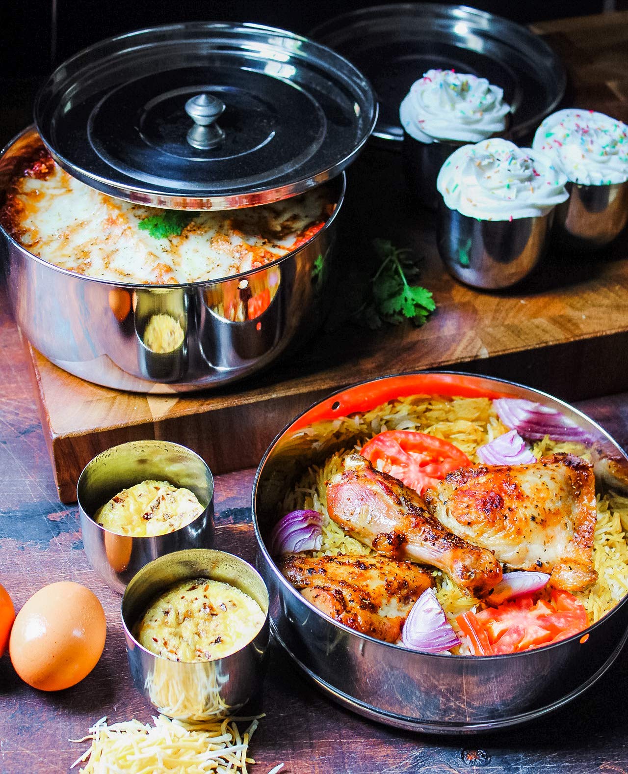 ecozoi Instant Pot Stackable Insert Pans for 6 & 8 Quart, 3 Tier Steamer Insert Pans for Instant Pot Pressure Cooker, Pot in Pot for Baking, Steaming & Casseroles, 2 Interchangeable Lids and Sling