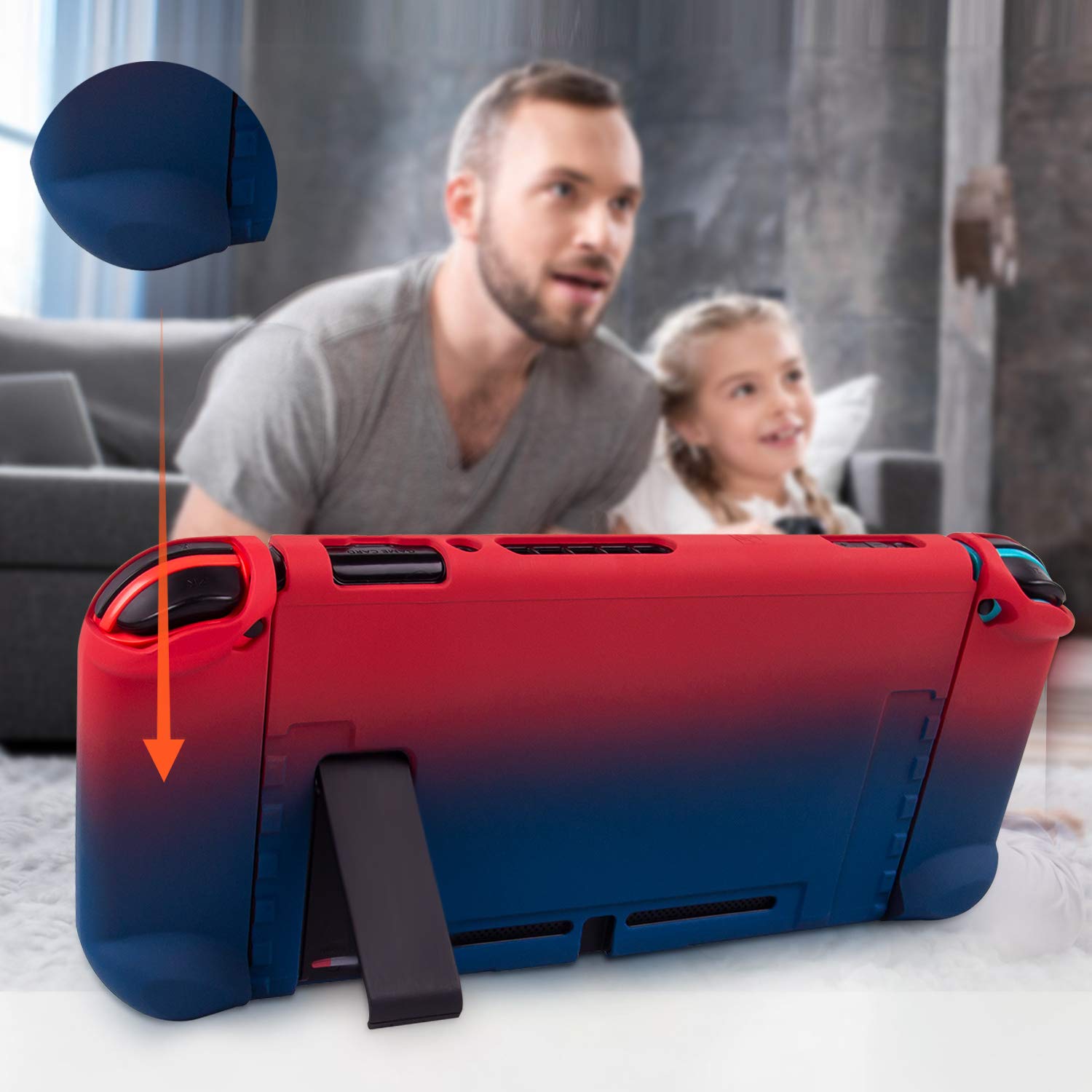 Cybcamo Protective Case Cover for Nintendo Switch, Hard Shell Case Handheld Grip for Nintendo Switch Console and Joy-Con Controllers with 2 Thumbsticks (Red & Blue)