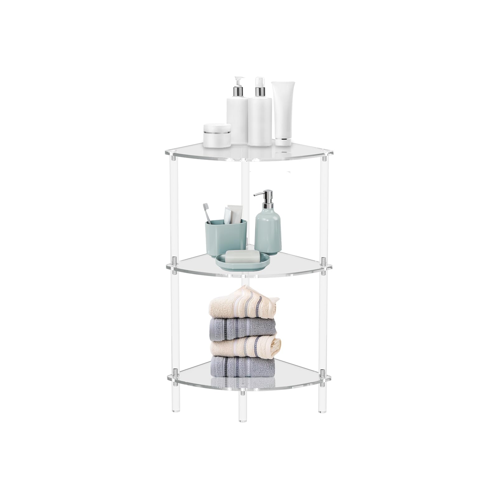 KSary Bathroom Corner Shelf Stand, 3 Tier Solid Acrylic Display Shelf for Narrow Space, Shower Corner Shelf, Plant Stand Nightstand, for Living Room, Bedroom, Home Office