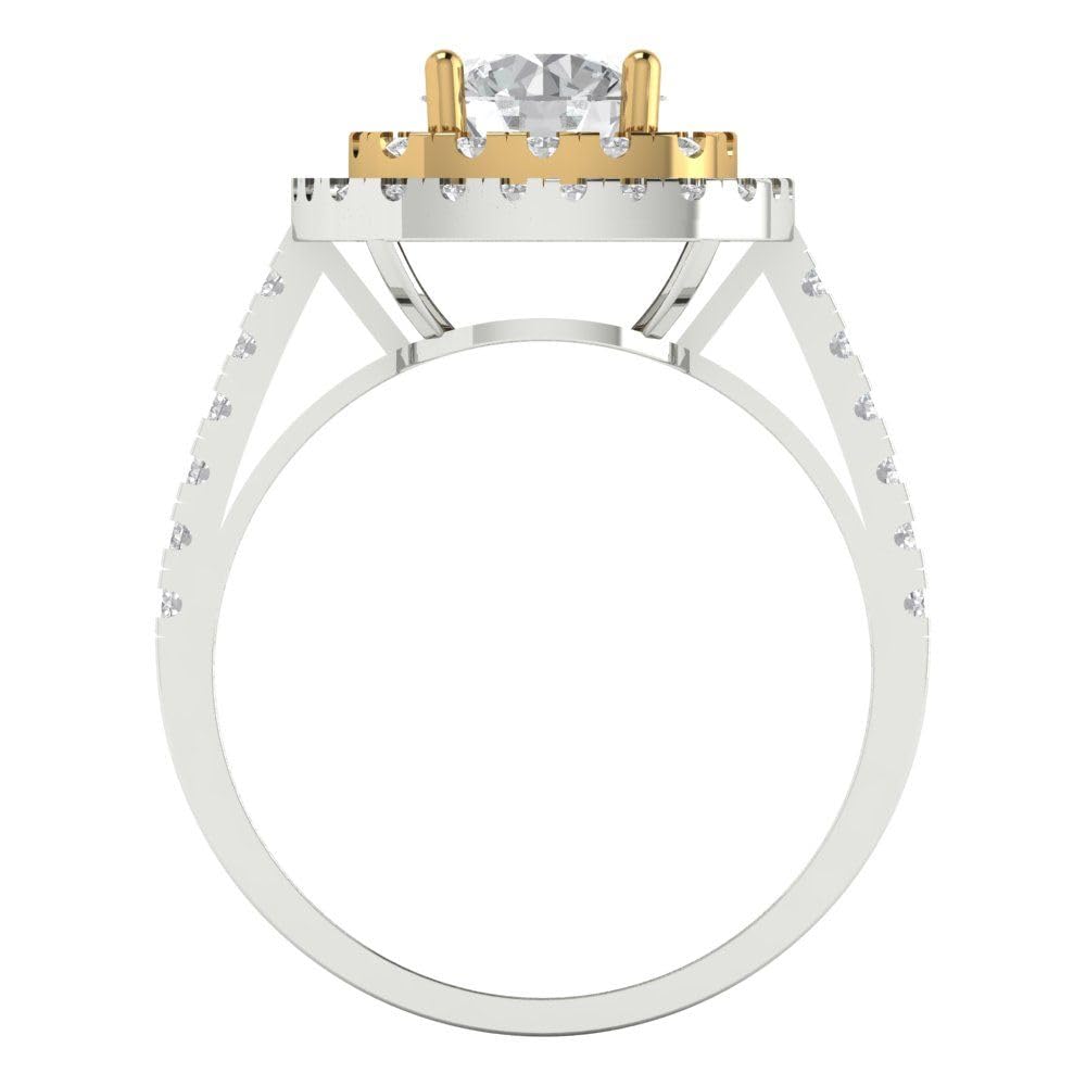 Clara Pucci 1.75ct Round Cut Solitaire Halo White Lab Created Sapphire Engagement Anniversary Bridal Ring 18K White & Yellow Gold 5.5
