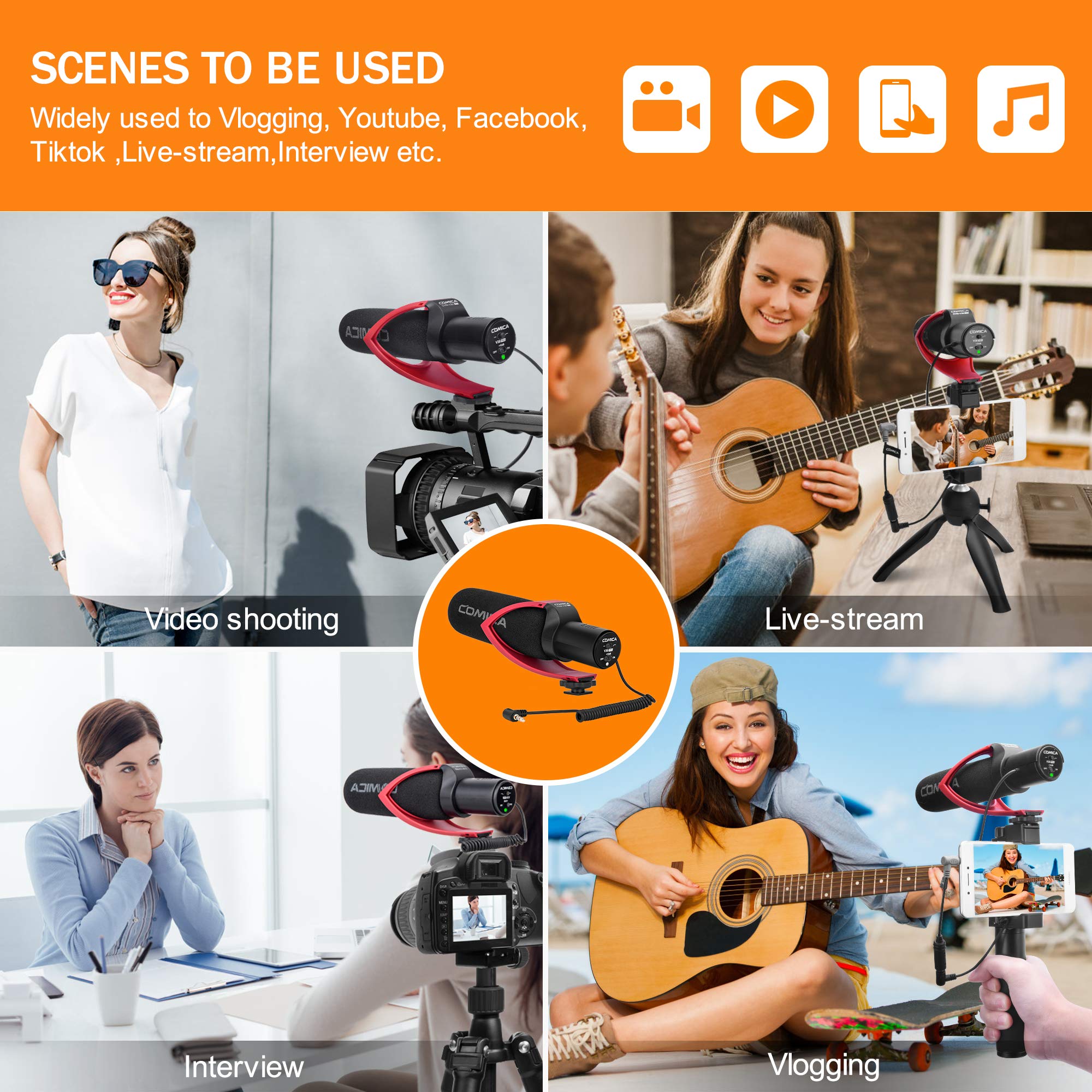 comica CVM-V30PRO Shotgun Microphone Professional Super Cardioid Video Recording Microphone with Wind Muff, Camera Microphone for Canon Nikon Sony DSLR Cameras,Camcorders,iPhone Smartphones