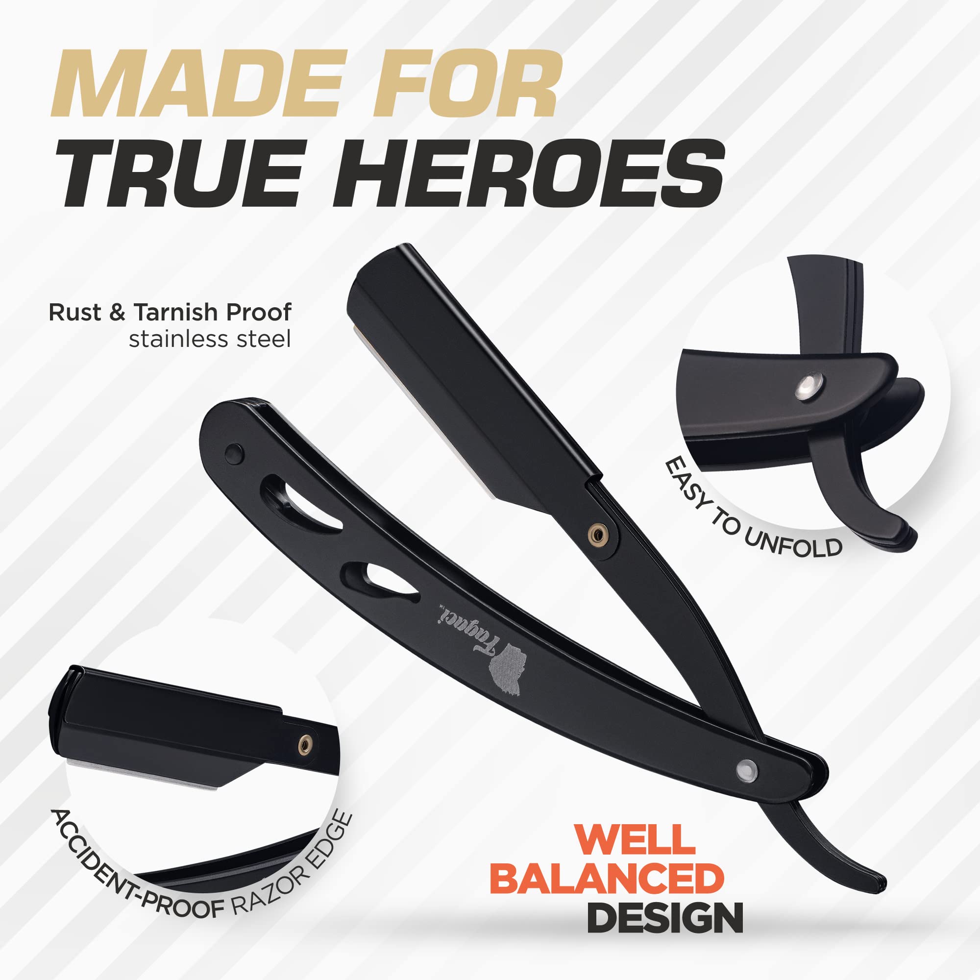Fagaci Premium Quality Barber Straight Razor for Men - Perfectly Balanced Straight Edge Razor for Men, Durable Barber Razor for Men | Rust Proof Straight Blade Razor for Men, Navajas Para Barbero