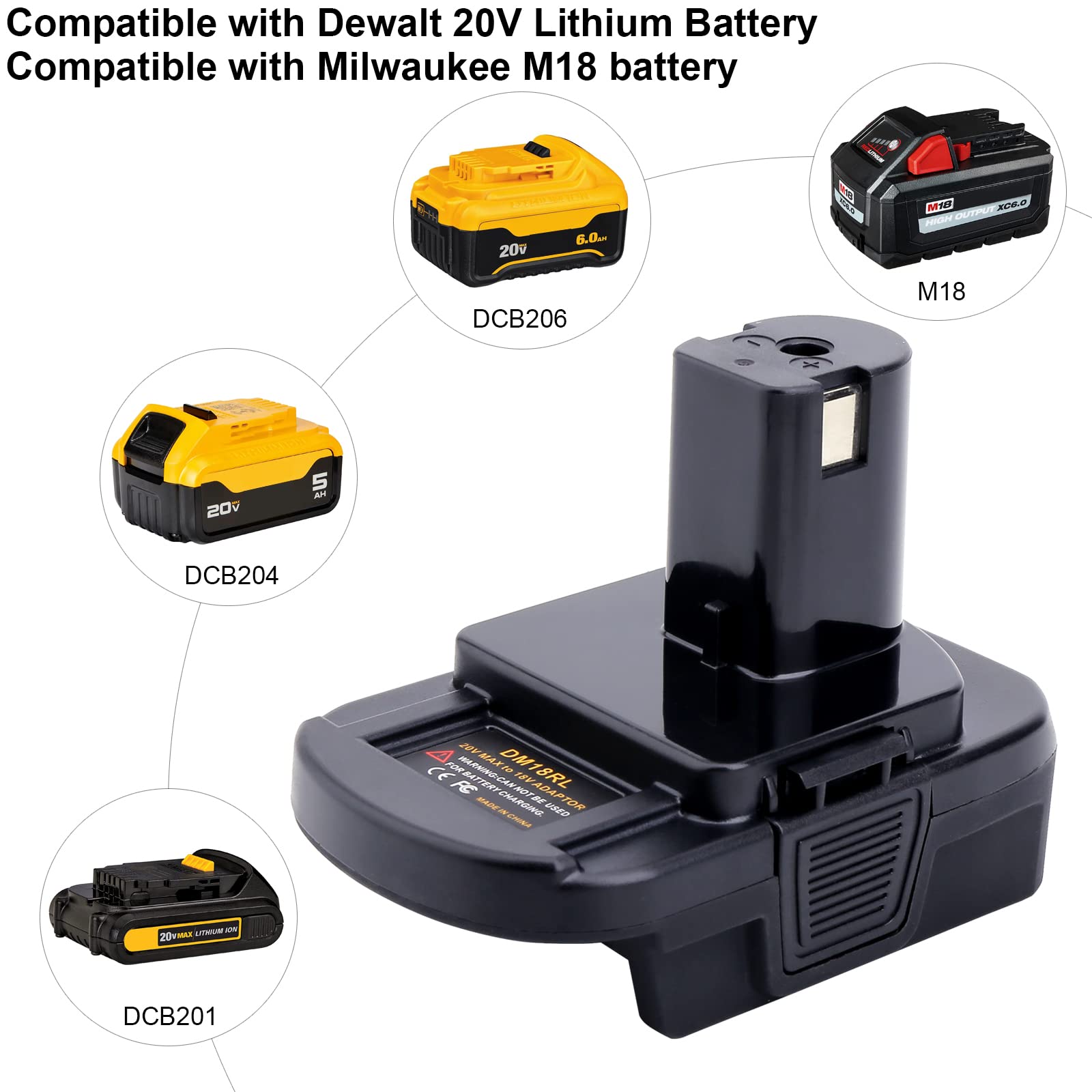 ELEFLY DM18RL Battery Adapter Converter Compatible with Dewalt 20V Battery & M18 Battery, Replacement for Ryobi 18V Battery ONE+ Tools P108 P189 P190 P197 PBP005