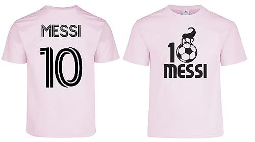 Pink Miami Soccer Fan Tshirt Football Short Sleeve T-Shirt Number 10 Adults 100% Cotton (as1, Alpha, m, Regular, Regular, Pink)
