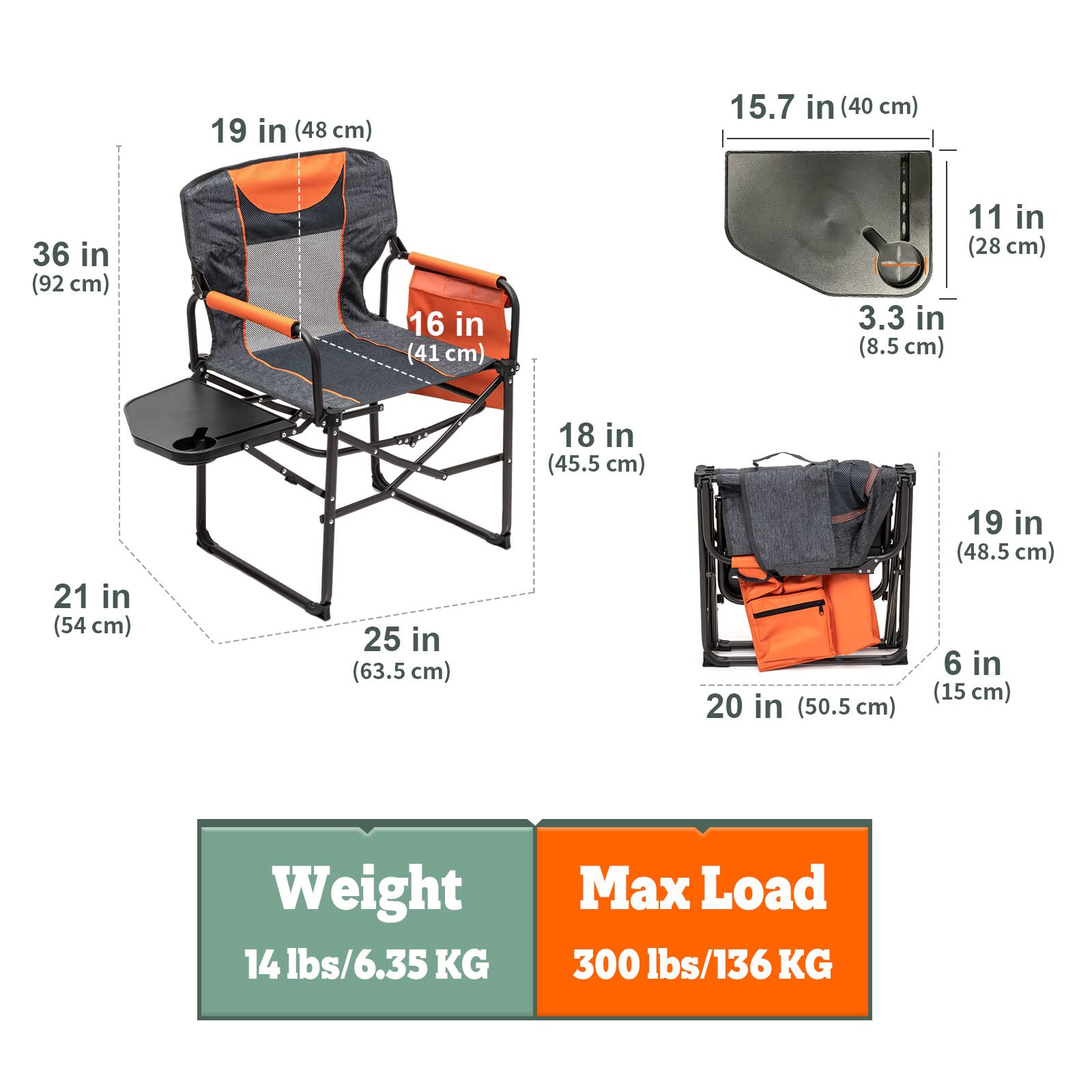 SUNNYFEEL Camping Directors Chair, Heavy Duty,Oversized Portable Folding Chair with Side Table, Pocket for Beach, Fishing,Trip,Picnic,Lawn,Concert Outdoor Foldable Camp Chairs