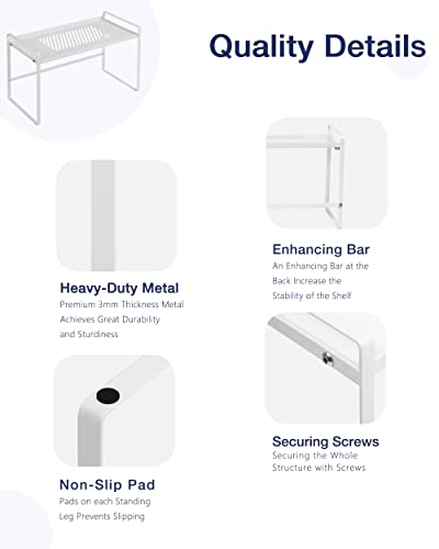 Nxconsu 2Pack Cabinet Shelf Organizer Storage Rack Shelf Riser for Kitchen Pantry Cupboard Bathroom Under Sink Counter Countertop Desk Space Saver Freestanding Heavy Duty Nonslip Leak White