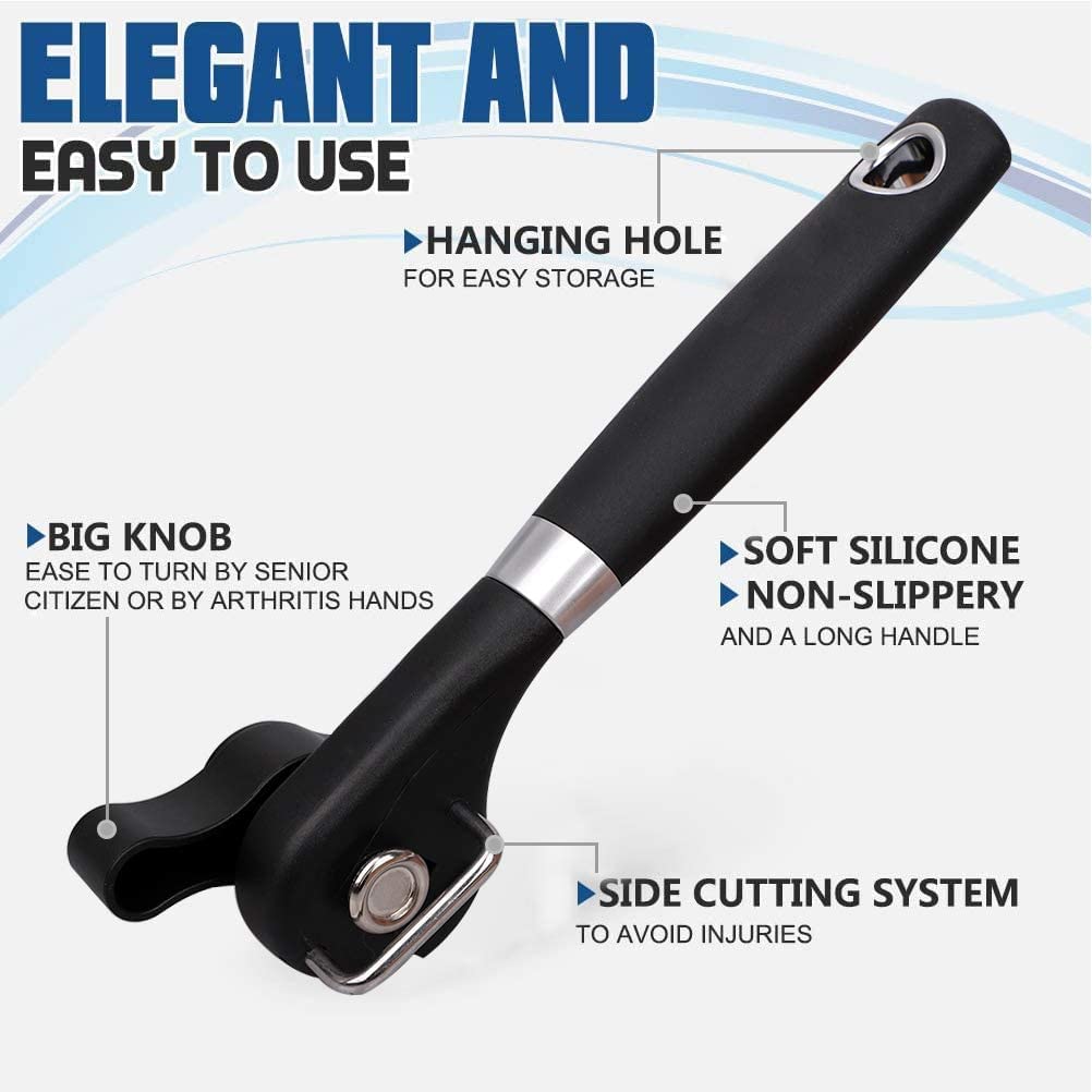 Edge-Side-Cut Safety Can Opener Smooth Edge-Food Grade Stainless Steel Cutting Can Opener for Kitchen & Restaurant